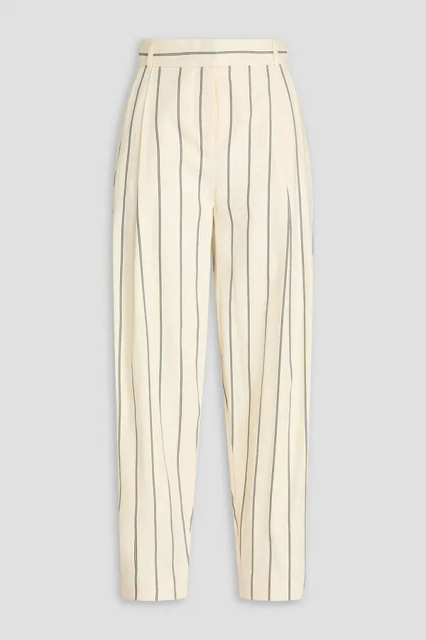 Zimmermann Pleated Pinstriped Tapered Linen-blend Pants