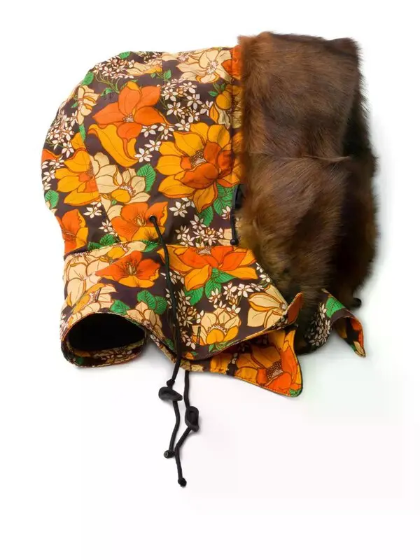 Prada Floral-print Shearling-trimmed Hood - Brown