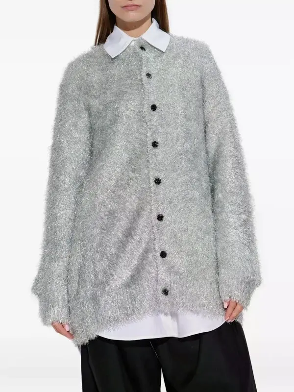 Noir Kei Ninomiya Metallic-thread Knitted Cardigan