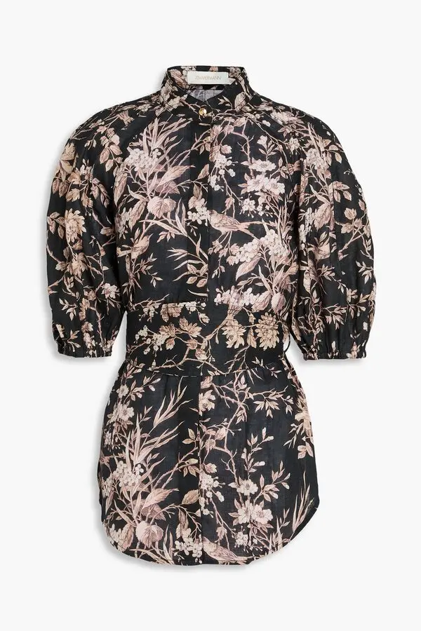 Zimmermann Belted Printed Linen Shirt - Black