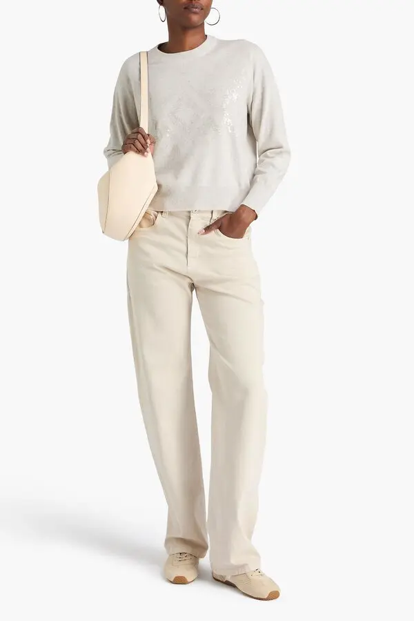 Brunello Cucinelli High-rise Wide-leg Jeans - Ecru