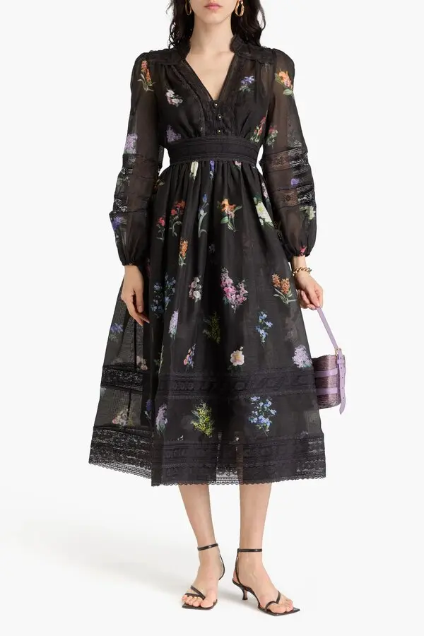 slim fit dress slacks Zimmermann // Linen Floral Lace Allia Dress – VSP Consignment main image 1