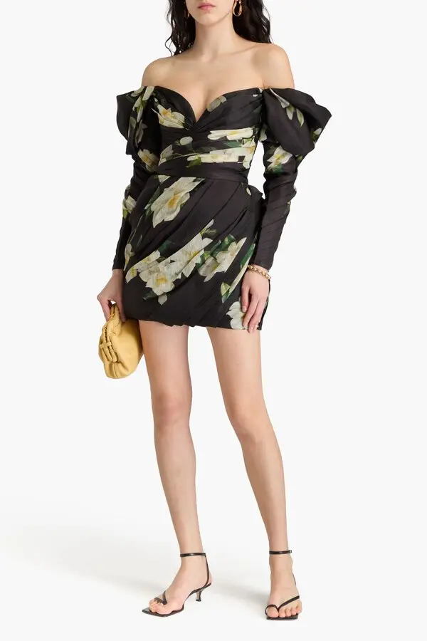 Buy Zimmermann Off-the-shoulder Floral-print Mini Dress - Black At 64% Off  | Editorialist