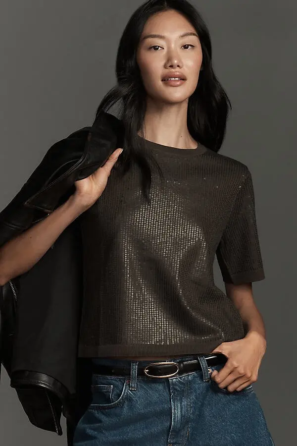 Sanctuary Sequin-embellished Short-sleeve Sweater