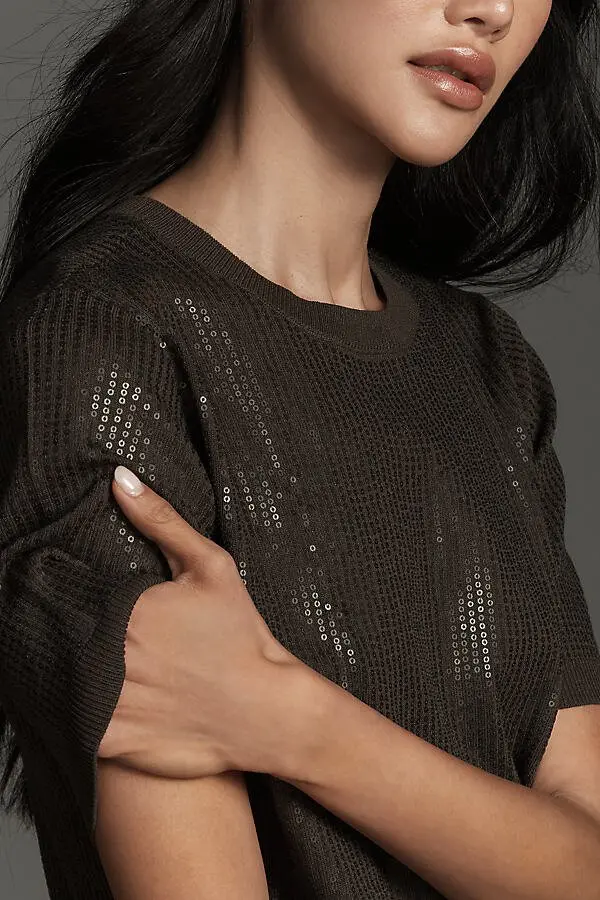 Sanctuary Sequin-embellished Short-sleeve Sweater