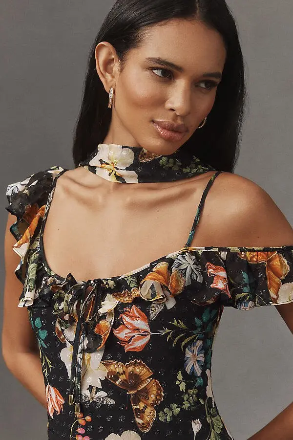 Bhldn Ruffled Off-shoulder Scoop-neck Maxi Dress