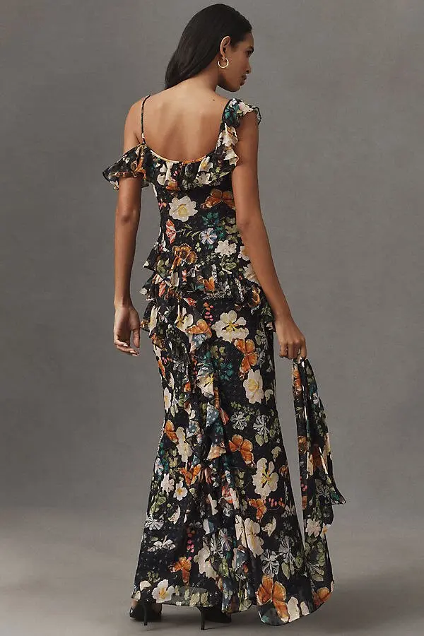 Bhldn Ruffled Off-shoulder Scoop-neck Maxi Dress