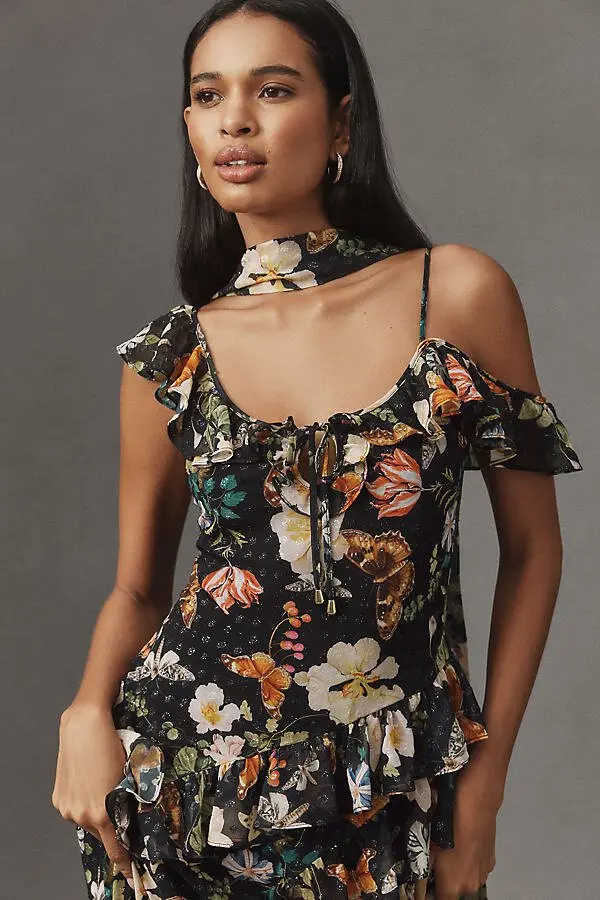 Bhldn Ruffled Off-shoulder Scoop-neck Maxi Dress