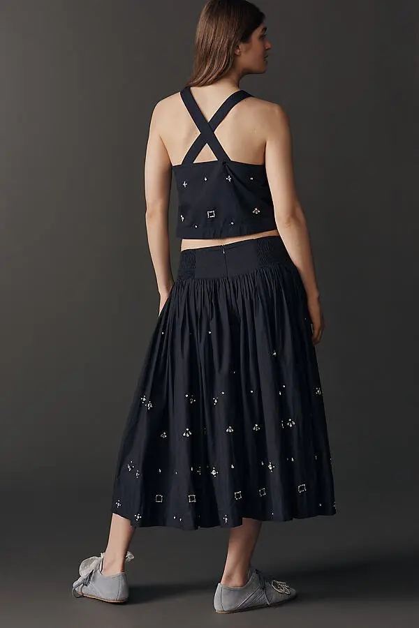 Maeve Basque-waist Midi Skirt