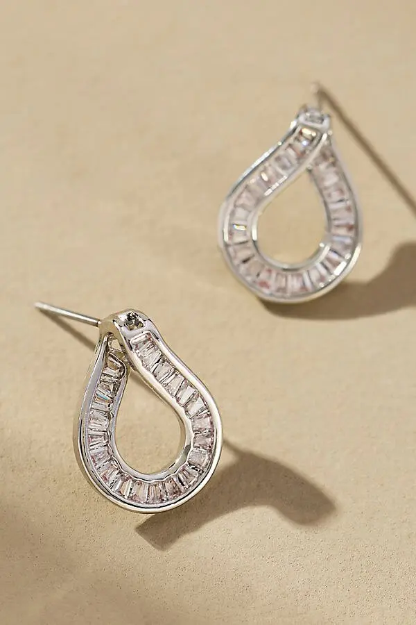 Maeve Baguette Crystal Post Earrings - Silver