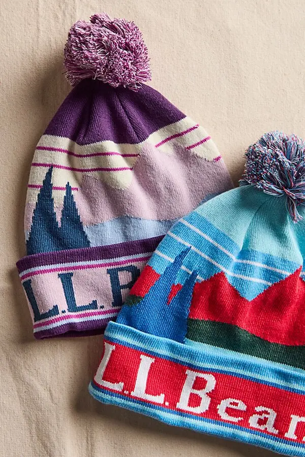 L.l.bean Katahdin Graphic Pom Beanie - Lavender Ice/dark Marine