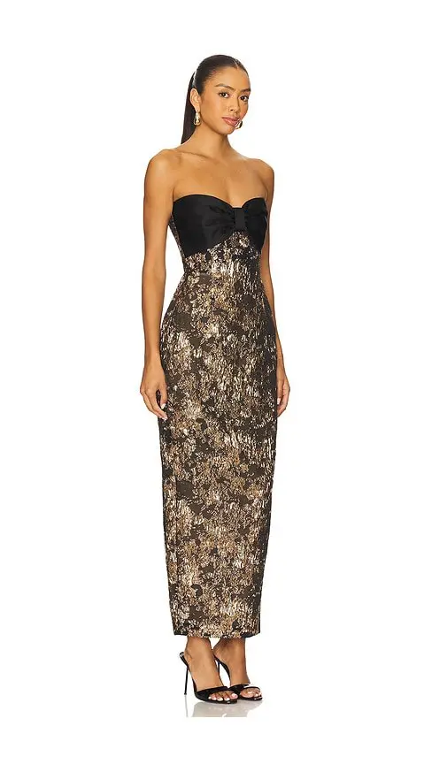sau lee gold dress SAU LEE Jackie Midi Dress, Black Gold