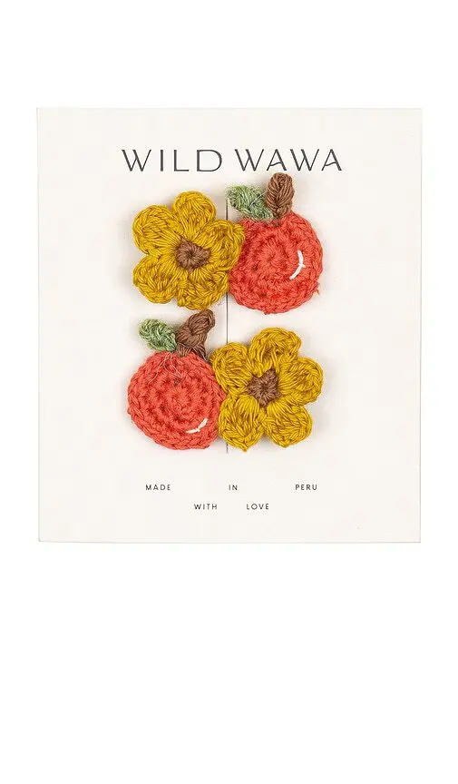 WILD WAWA Crochet Flower And Pumpkin Hair Clips Set - Autumn Harvest