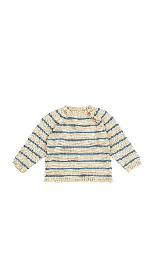 WILD WAWA Striped Crew Neck Sweater - Blue & Oat Stripe