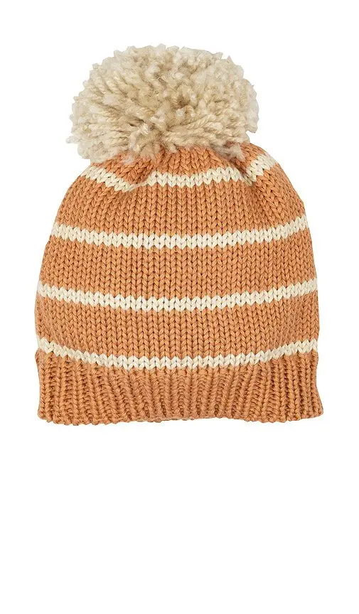 WILD WAWA Knitted Beanie With Pom - Ginger & Oat Stripe