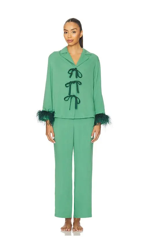 Sleeper The Bow Pajama Set With Detachable Feathers - Green