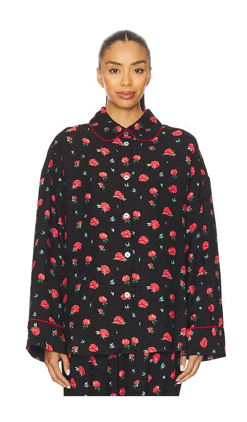 Sleeper Pastelle Oversized Shirt & Pants In Black - Print Poppies