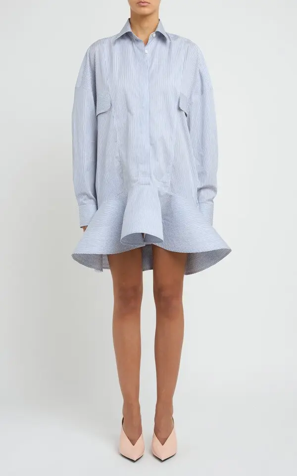 Stella McCartney Peplum Cotton Shirt Dress - Light Blue