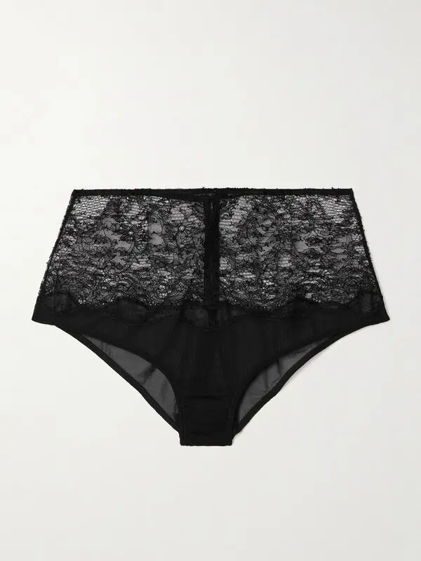 Kiki De Montparnasse La Follie Lace And Mesh Briefs - Black
