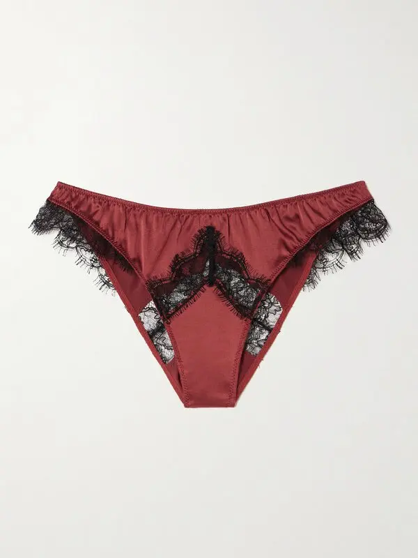 Kiki De Montparnasse Lace-trimmed Stretch-silk Briefs - Red
