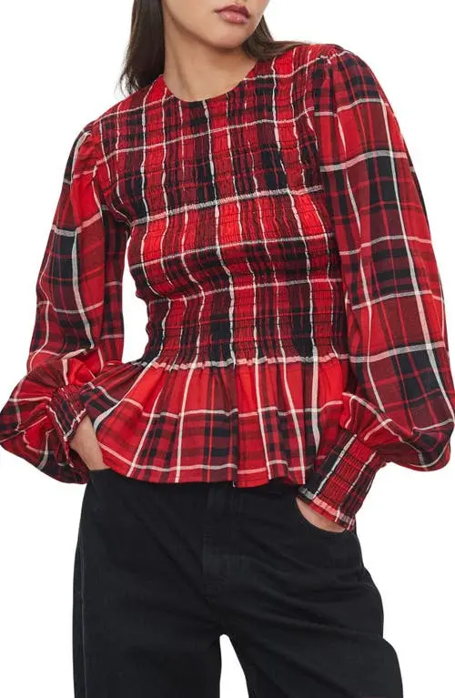 NEXT Plaid Smocked Peplum Top