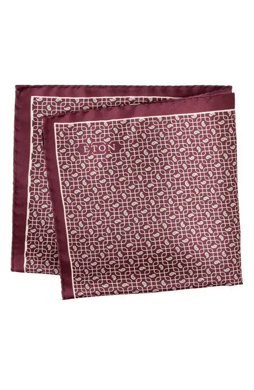Eton Paisley Petal Grid Silk Pocket Square - Medium Red