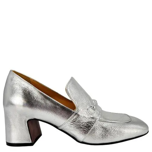 MADISON MAISON Leather Loafer With Hidden Bit Heel - Silver