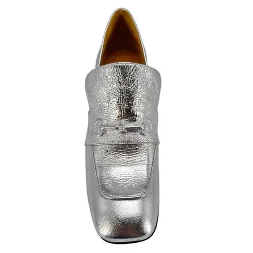 MADISON MAISON Leather Loafer With Hidden Bit Heel - Silver