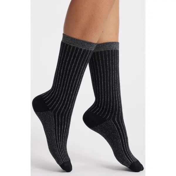 Nordstrom Sparkle Stripe Crew Socks - Black