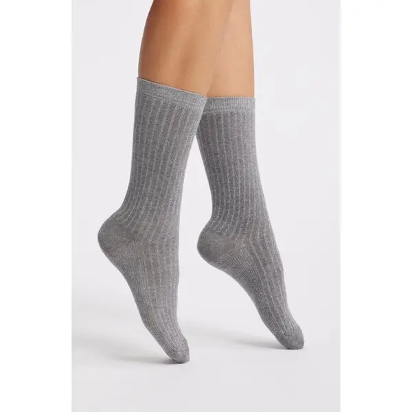 Nordstrom Sparkle Stripe Crew Socks - Grey Heather
