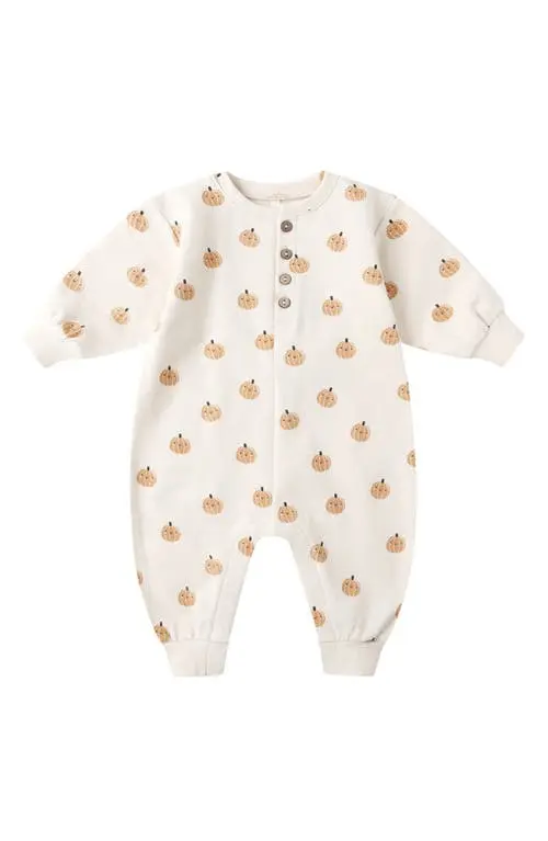 QUINCY MAE Pumpkin Print Fleece Romper - Natural