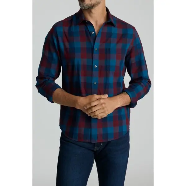 UNTUCKIT Heinrich Check Cotton Flannel Button-up Shirt - Blue Teal Burgundy