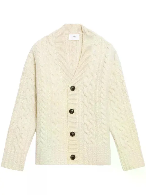AMI Paris V-neck Cable Knit Cardigan