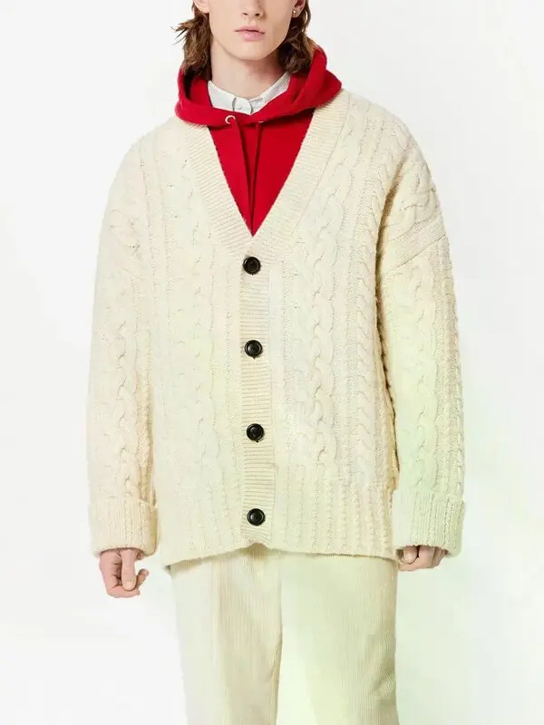 AMI Paris V-neck Cable Knit Cardigan