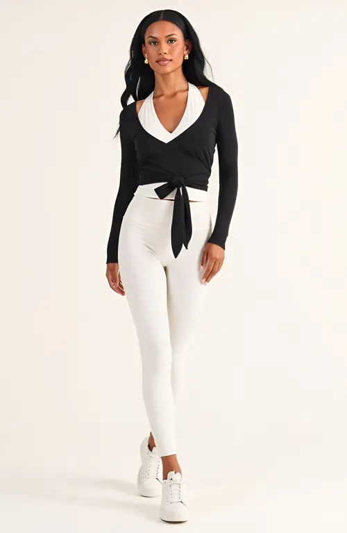 MODENAIRE Wrap Front Long Sleeve Crop Top