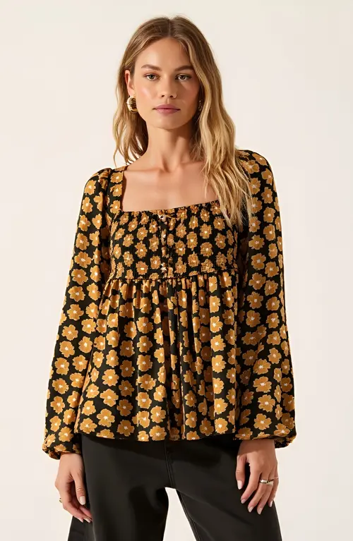 MODENAIRE Smocked Bodice Top - Floral Print