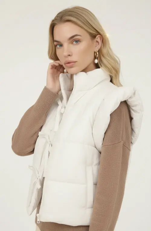 MODENAIRE Ruffle Shoulder Puffer Vest