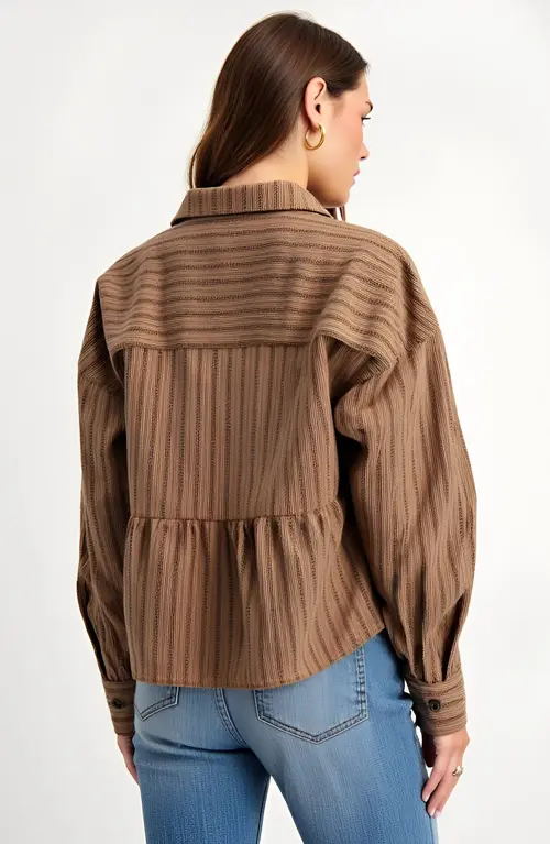 MODENAIRE Button-front Shirt Jacket With Peplum Hem
