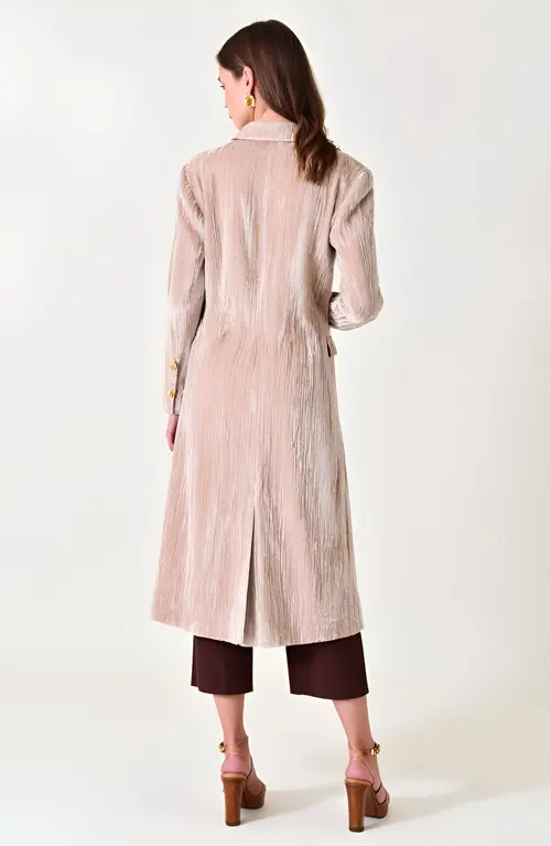 MODENAIRE Velvet Double-breasted Longline Coat