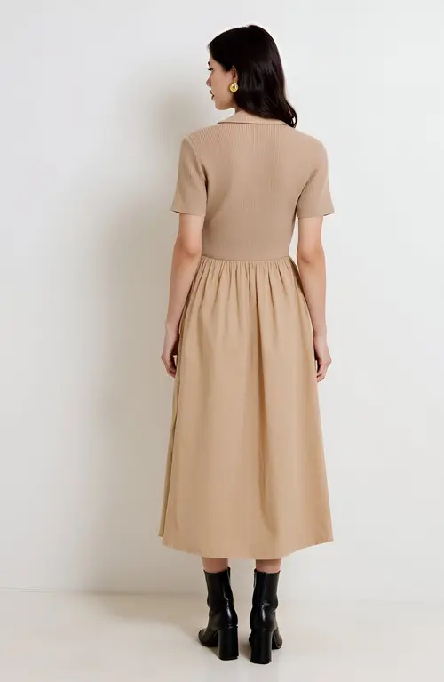 MODENAIRE Polo Collar A-line Midi Sweater Dress