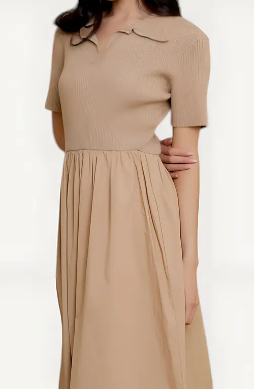 MODENAIRE Polo Collar A-line Midi Sweater Dress