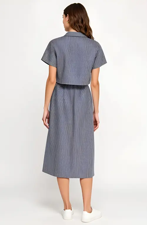 MODENAIRE Striped Cropped Button-up Shirt And Midi Skirt Set