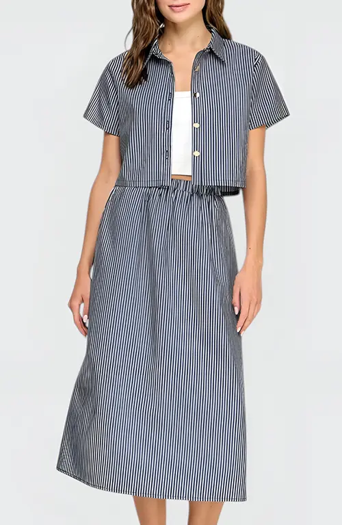 MODENAIRE Striped Cropped Button-up Shirt And Midi Skirt Set