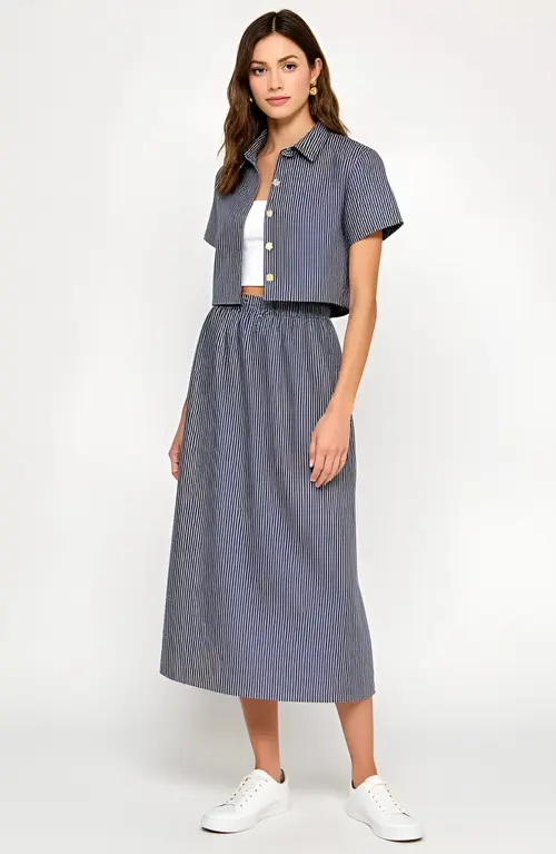 MODENAIRE Striped Cropped Button-up Shirt And Midi Skirt Set