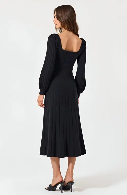MODENAIRE Front Bow Detail Square Neck Puff Sleeve Maxi Sweater Dress