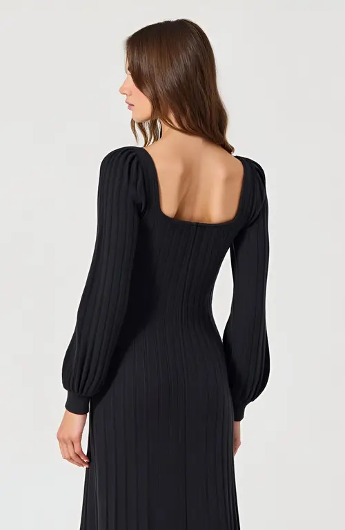MODENAIRE Front Bow Detail Square Neck Puff Sleeve Maxi Sweater Dress