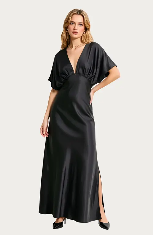MODENAIRE V-neck Maxi Dress With Flutter Sleeves - Black