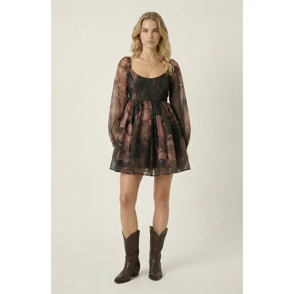 MODENAIRE Bubble-sleeve Mini Dress - Floral Organza