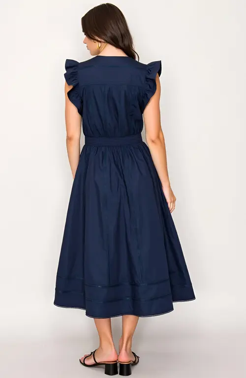 MODENAIRE Flutter Sleeve Midi Dress With Tiered Skirt