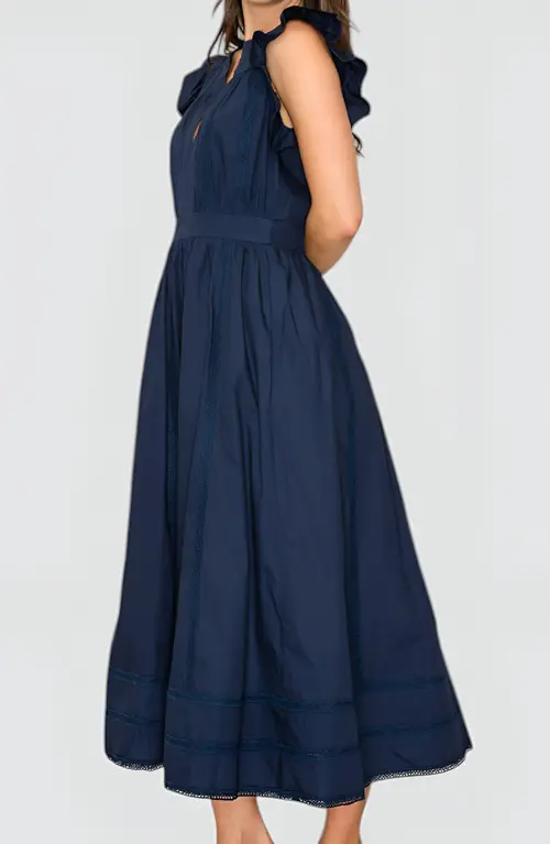 MODENAIRE Flutter Sleeve Midi Dress With Tiered Skirt